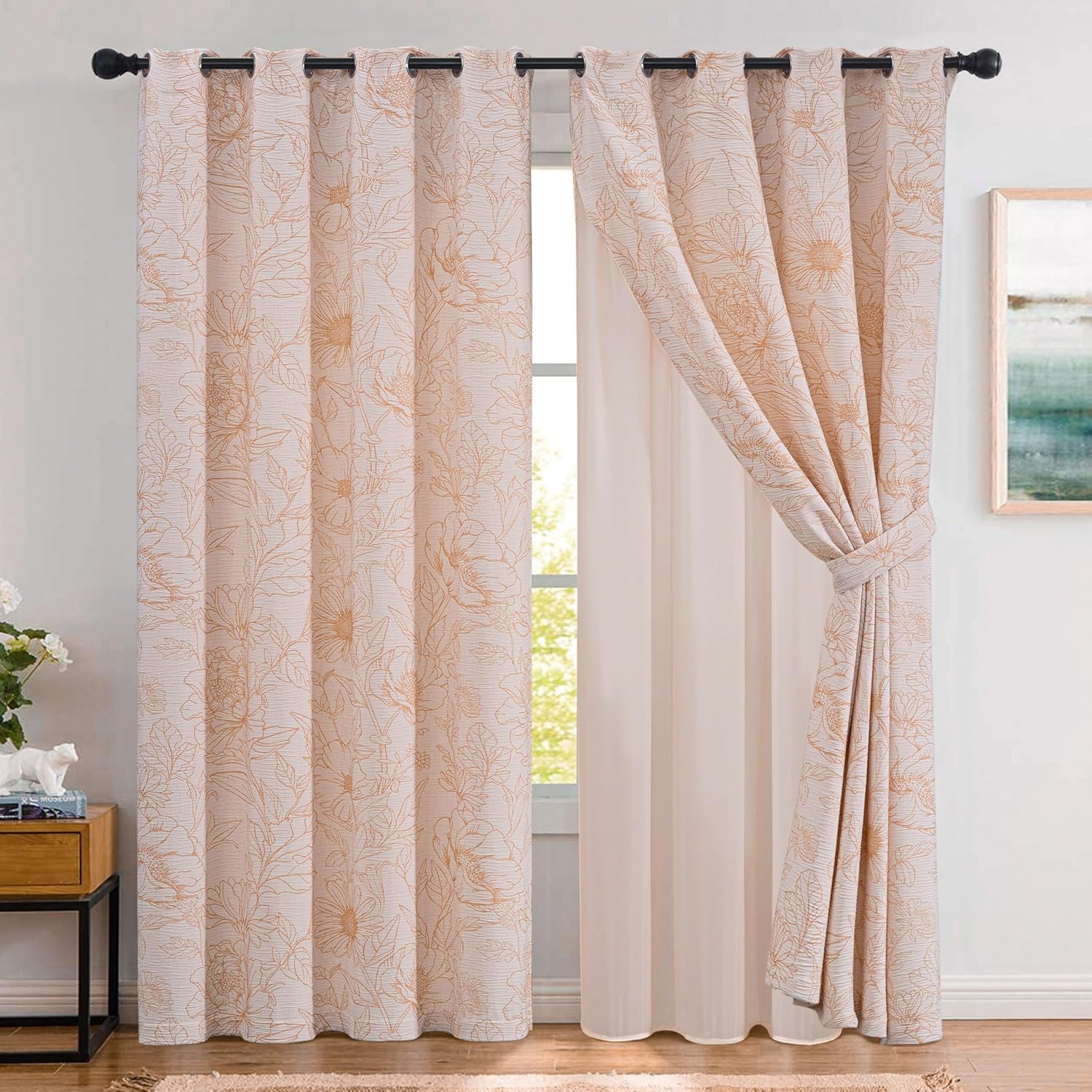 Chezmoi Collection Katrina 4-Piece Jacquard Floral Botanical Grommet ...