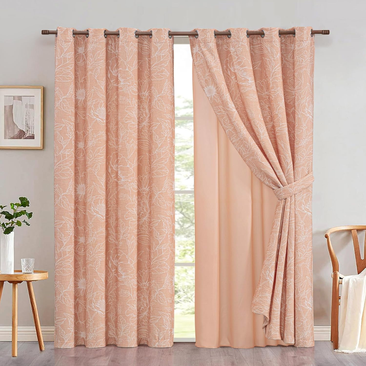 Chezmoi Collection Katrina 4-Piece Jacquard Floral Botanical Grommet ...