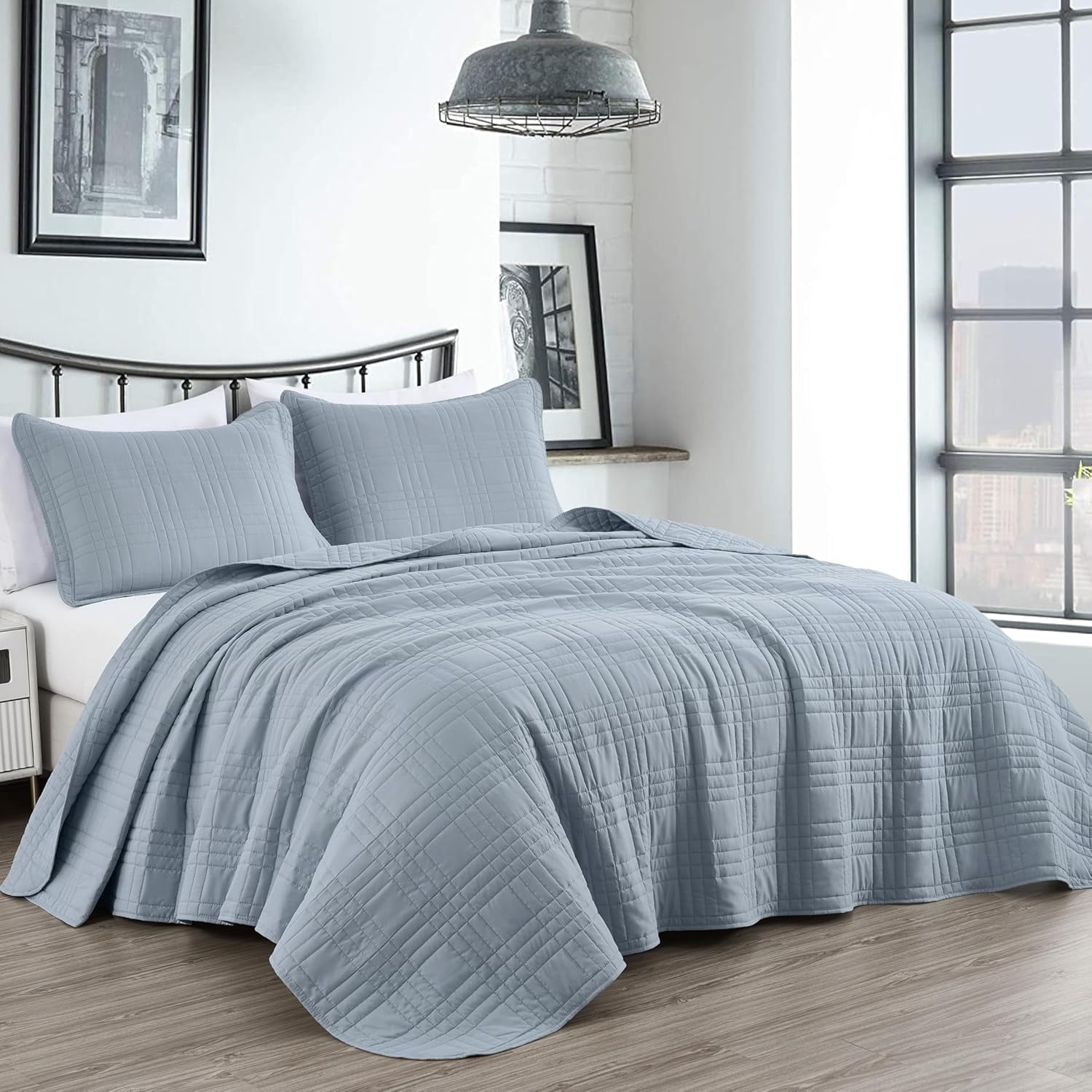Chezmoi Collection Kingston Queen Size Bedspread Set, 3-Piece Cool Gray ...