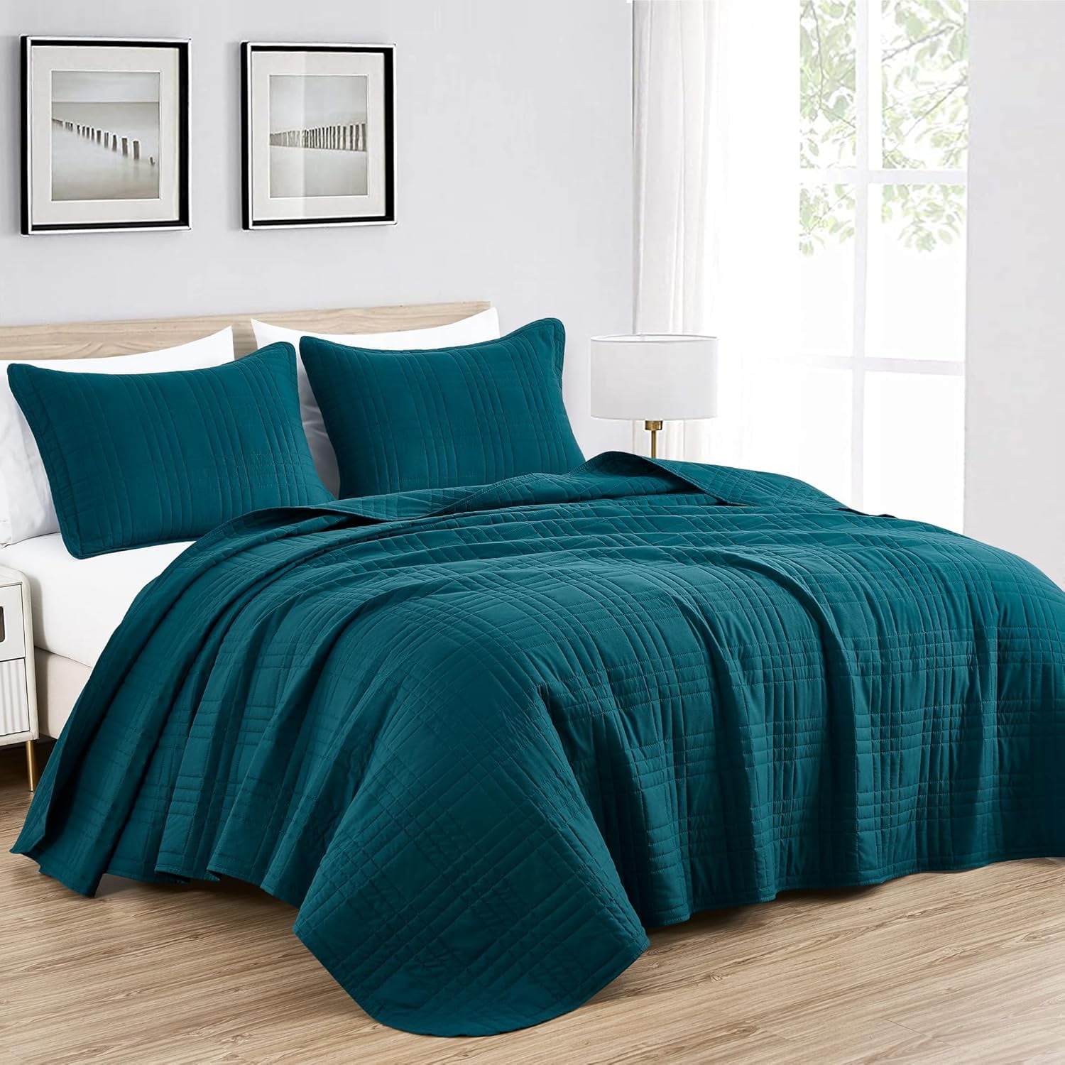 Chezmoi Collection Kingston Queen Size Bedspread Set, 3-Piece Teal ...