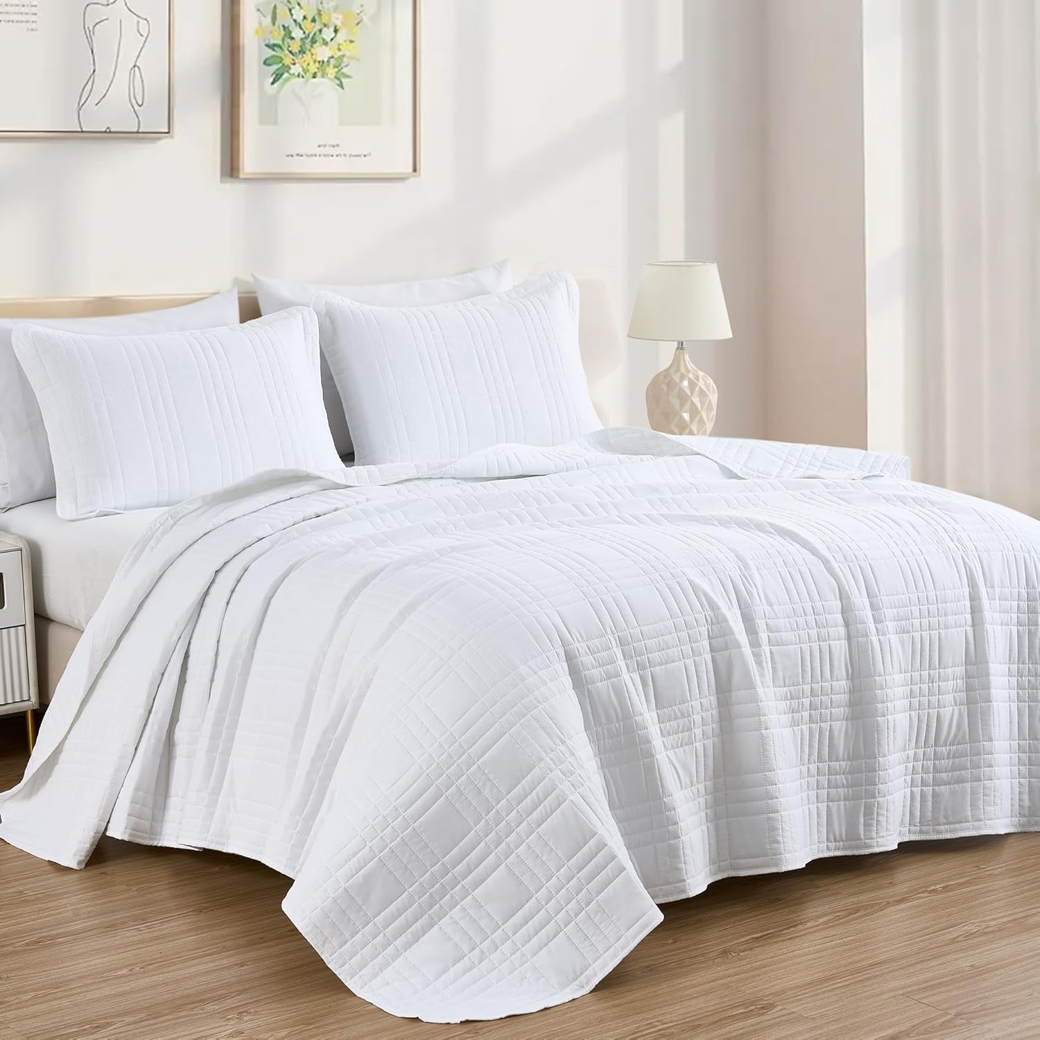 Chezmoi Collection Kingston Queen Size Bedspread Set, 3-Piece White ...