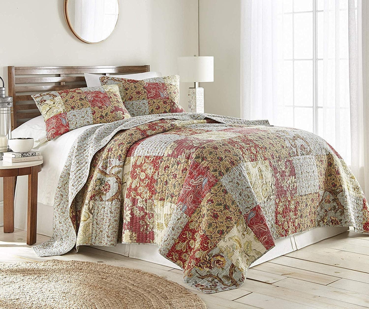 Chezmoi Collection Leslie 2-Piece Floral Patchwork Reversible 100% ...
