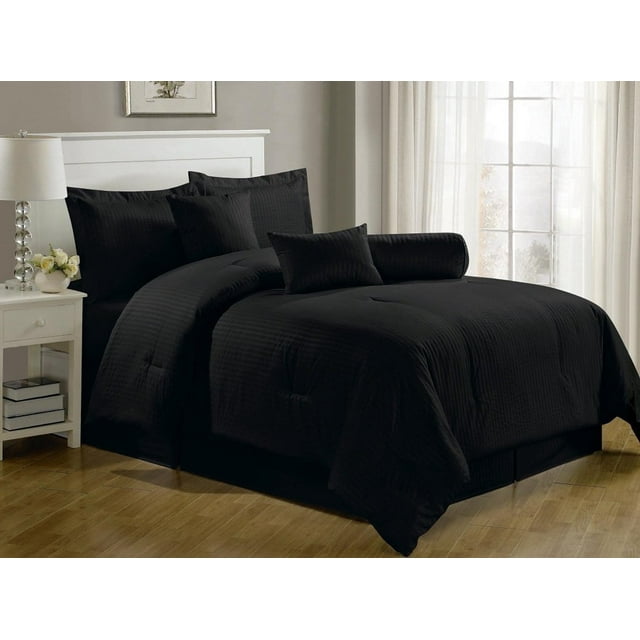 Chezmoi Collection Lex 7-Piece Hotel Dobby Stripe Comforter Set - Queen ...