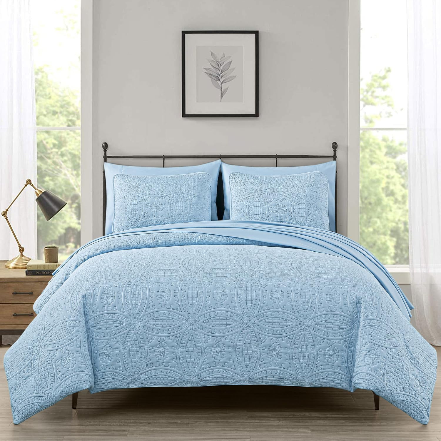 Chezmoi Collection Liam 7-Piece Chambray Blue Bed in a Bag King ...