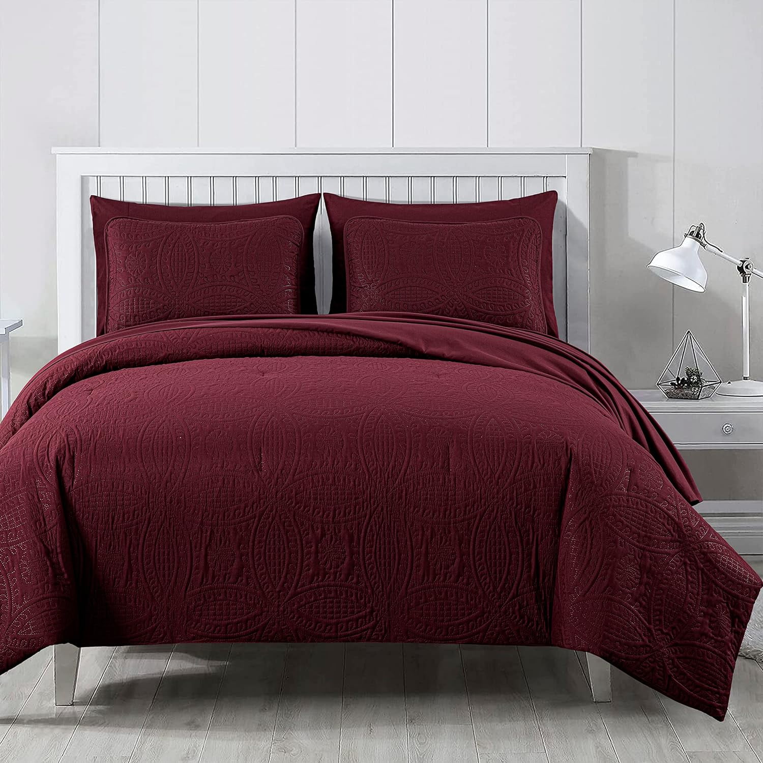 Chezmoi Collection Liam 7-Piece Burgundy Bed in a Bag Queen Comforter ...