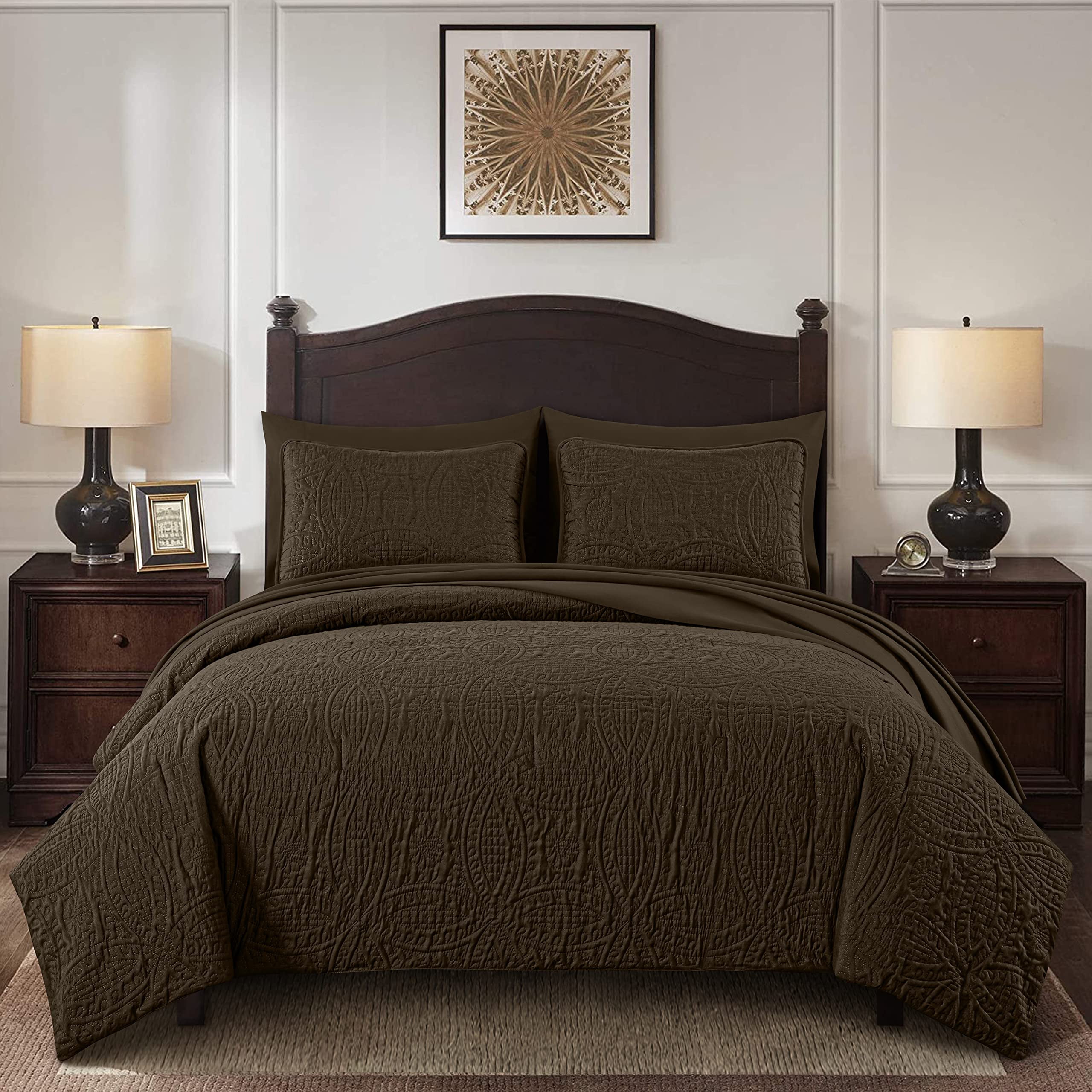 Chezmoi Collection Liam 7-Piece Chocolate Bed in a Bag King Comforter ...