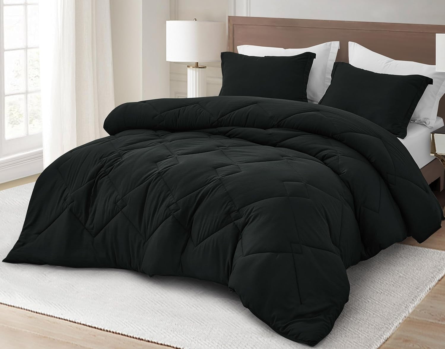 Chezmoi Collection Logan Black Comforter Set Queen Size 3-Piece Soft ...