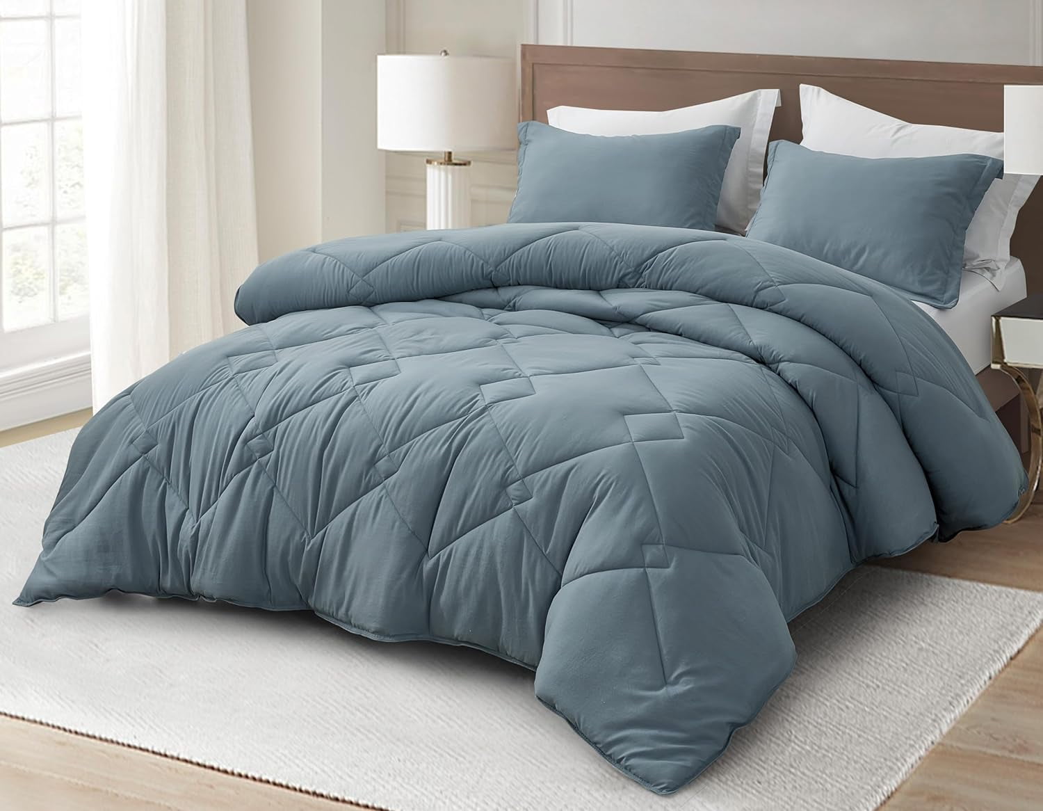 Chezmoi Collection Logan Dusty Blue Comforter Set Oversized King Size 3 ...
