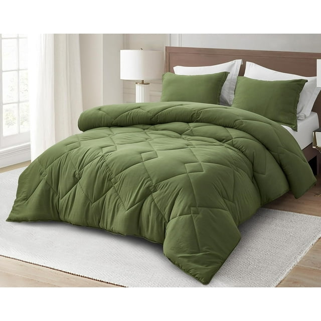 Chezmoi Collection Logan Olive Green Comforter Set Oversized King Size ...