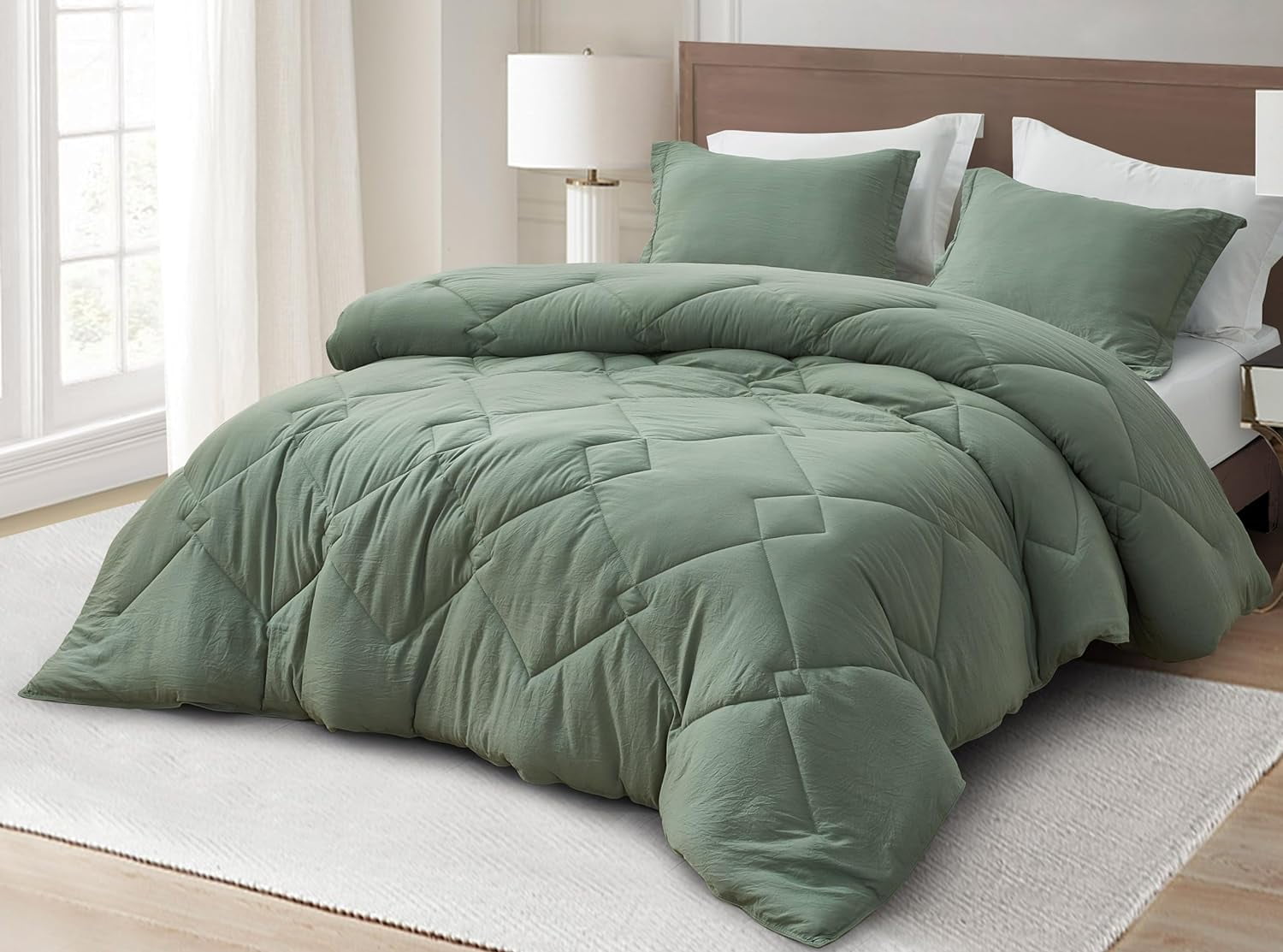 Chezmoi Collection Logan Sage Green Comforter Set Queen Size 3-Piece ...