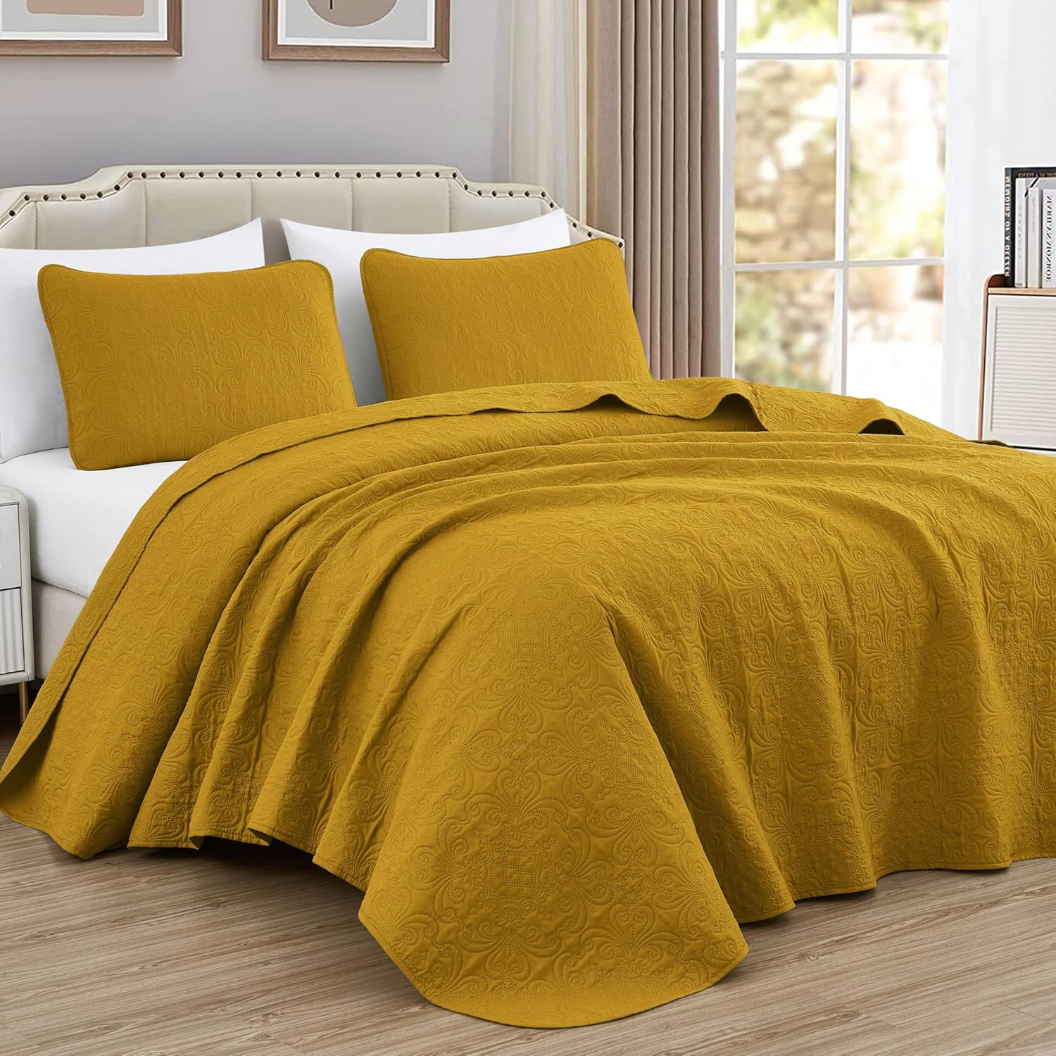 Chezmoi Collection Luca 3-Piece Oversized Bedspread Set, Queen Size ...