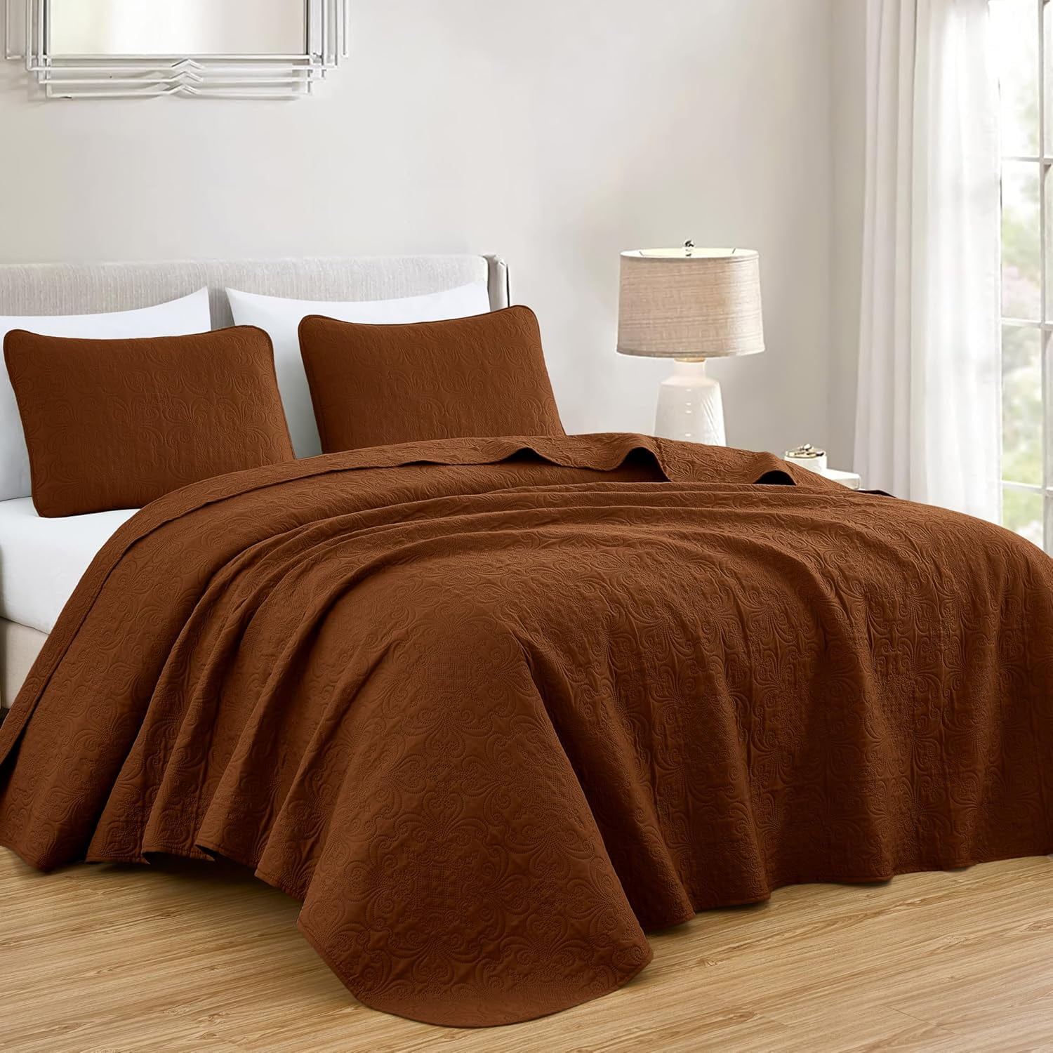 Chezmoi Collection Luca 3-Piece Oversized Bedspread Set, Queen Size ...