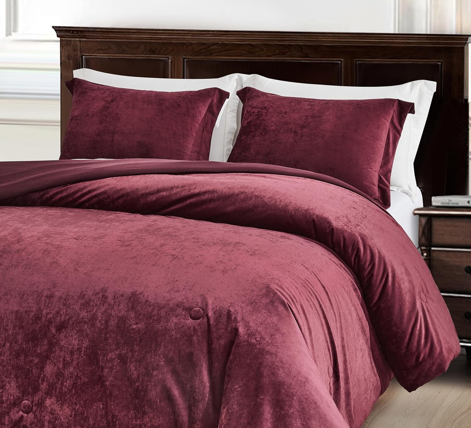 Chezmoi Collection Lux 3-Piece Burgundy Velvet Comforter Set King Size ...