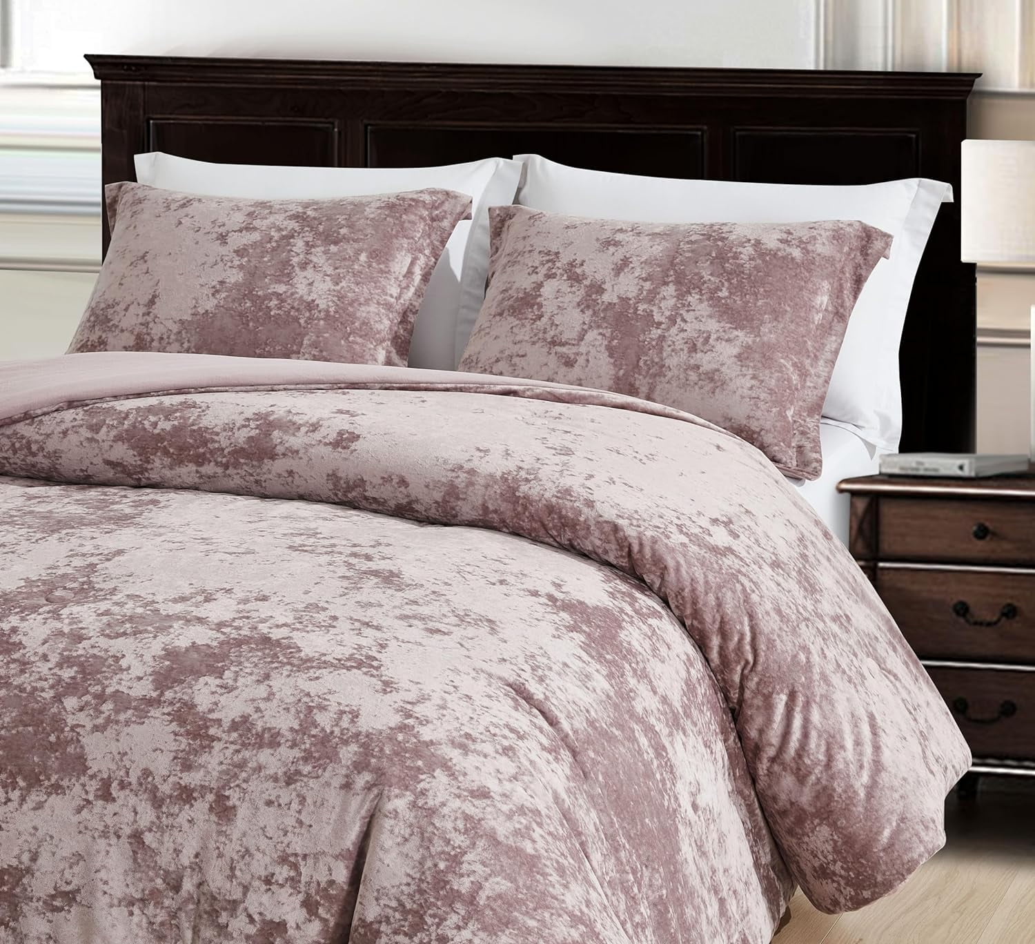 Chezmoi Collection Lux 3-Piece Dusty Pink Velvet Comforter Set Queen ...