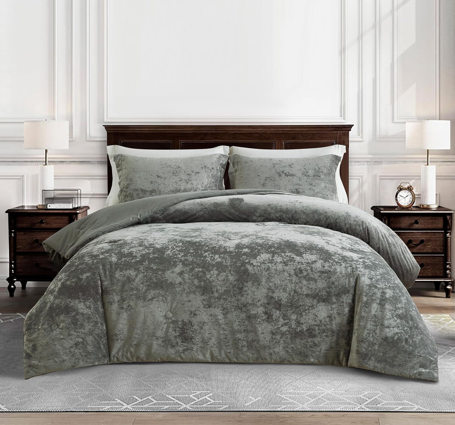 Chezmoi Collection Lux 3-Piece Medium Gray Velvet Comforter Set Queen ...