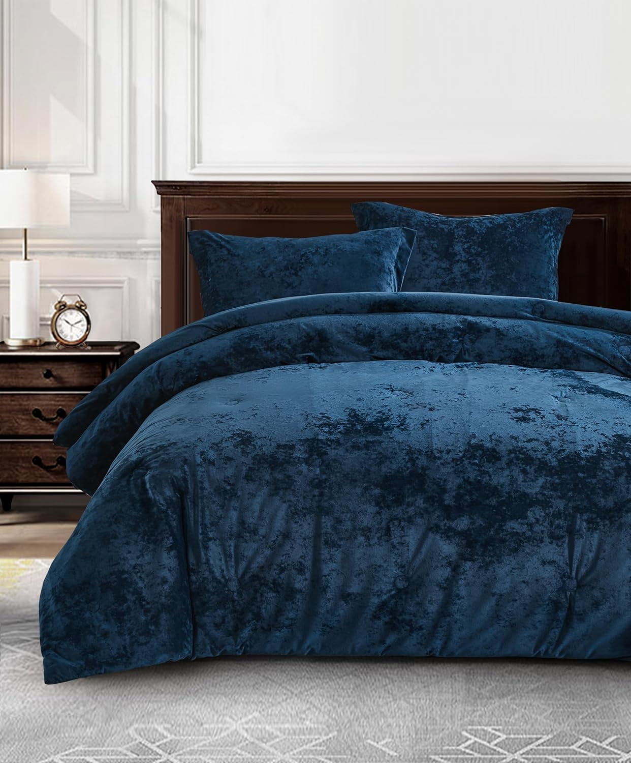 Chezmoi Collection Lux 3-Piece Navy Blue Velvet Comforter Set King Size ...