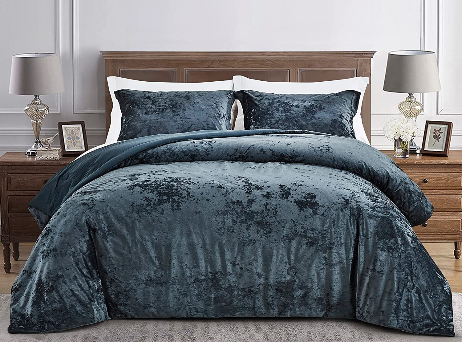 Chezmoi Collection Lux 3-Piece Velvet Bedding Set, King Size, Storm ...