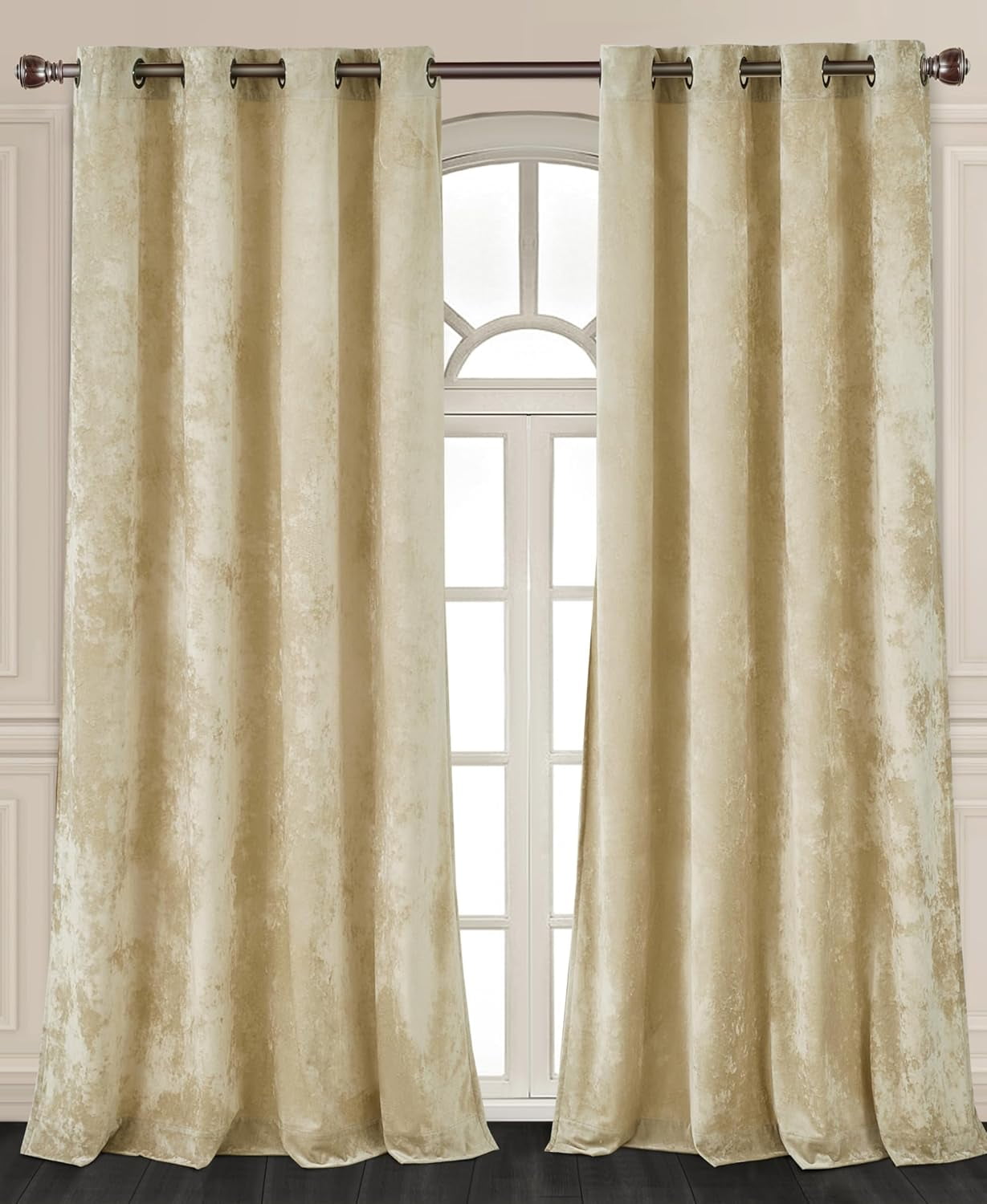 Chezmoi Collection Lux Beige Distressed Velvet Curtains 2 Panel Set, Room Darkening Luxury ...