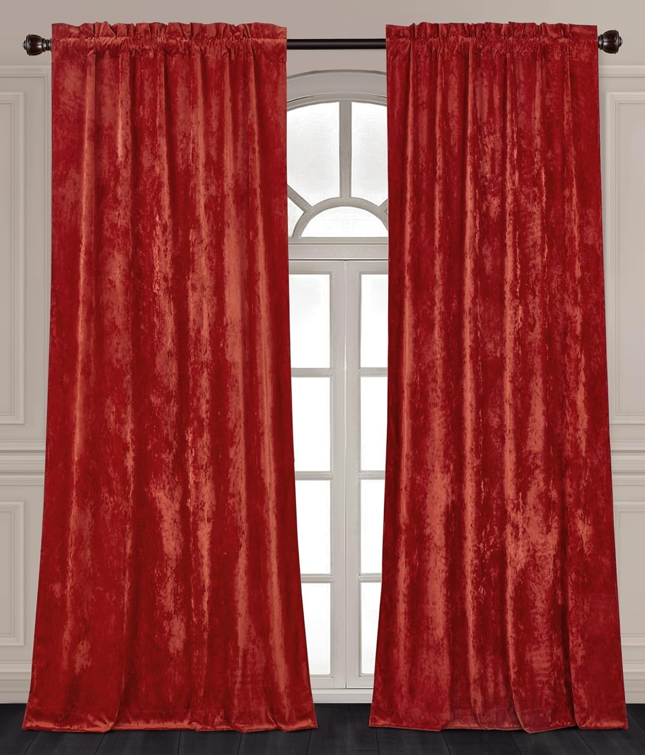 Chezmoi Collection Lux Brick Red Crushed Velvet Curtains 2 Panel Set ...
