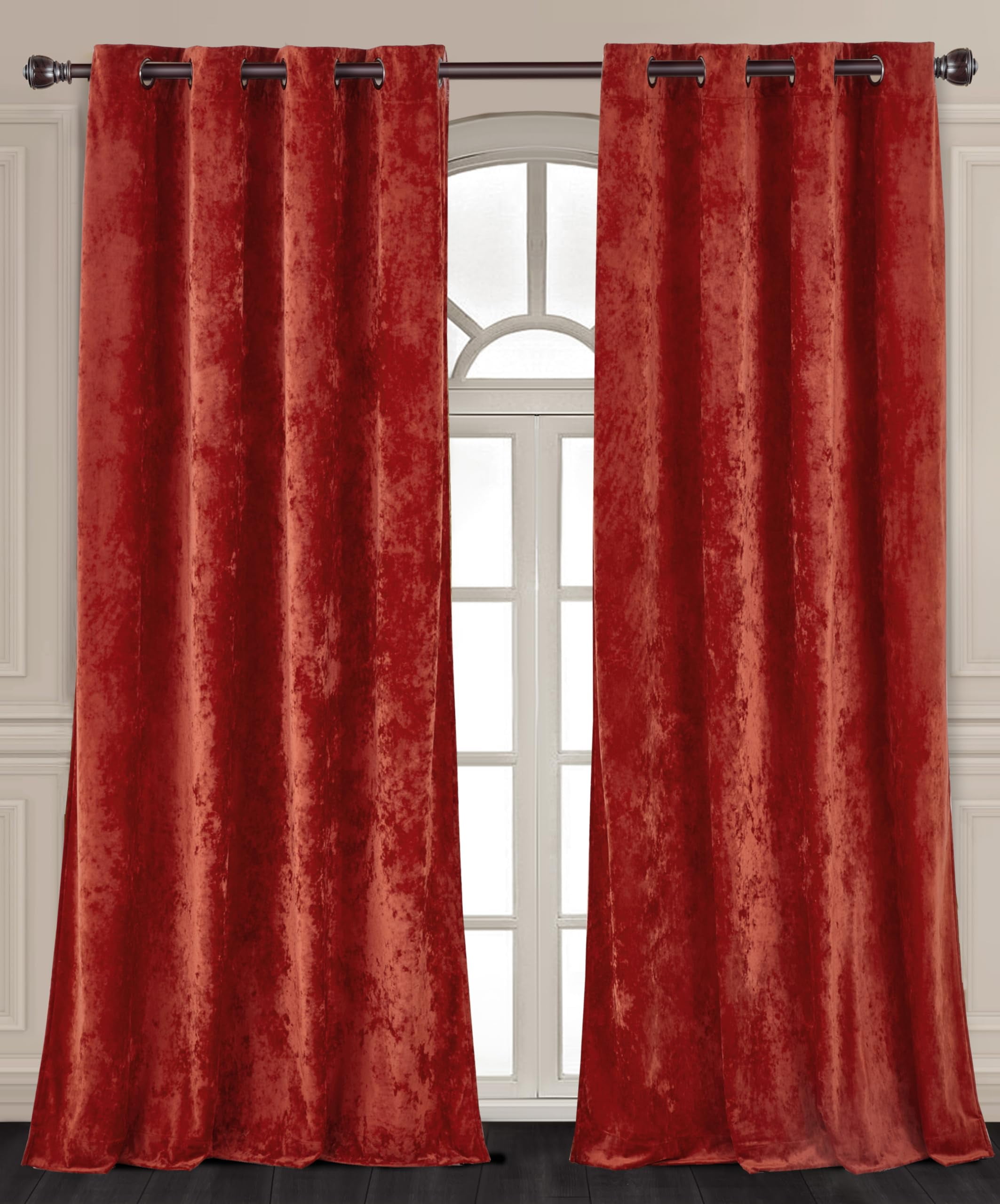 Chezmoi Collection Lux Brick Red Distressed Velvet Curtains 2 Panel Set ...