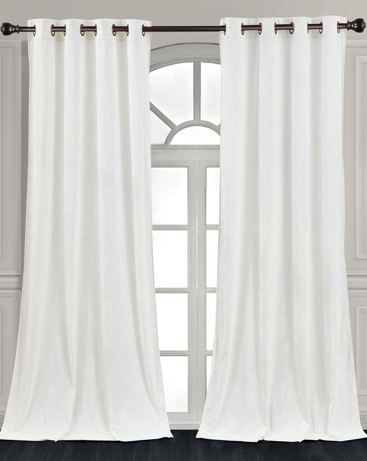 Chezmoi Collection Lux Cream White Distressed Velvet Curtains 2 Panel ...