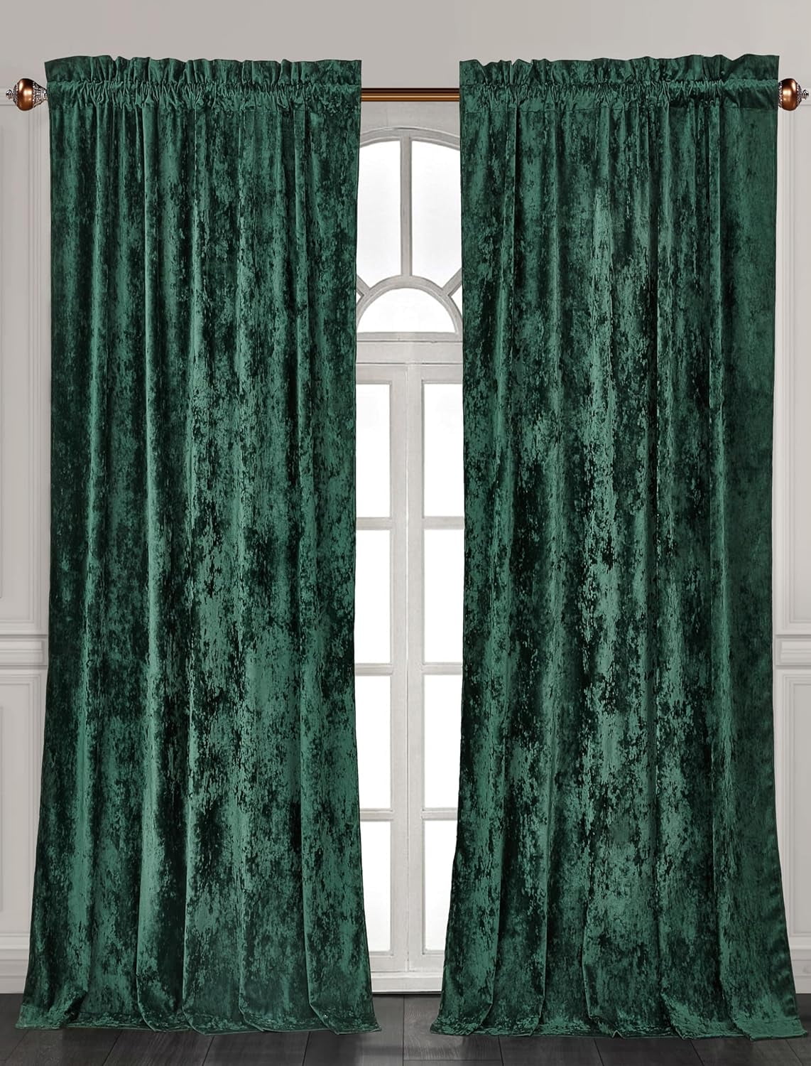 Chezmoi Collection Lux Forest Green Crushed Velvet Curtains 2 Panel Set ...