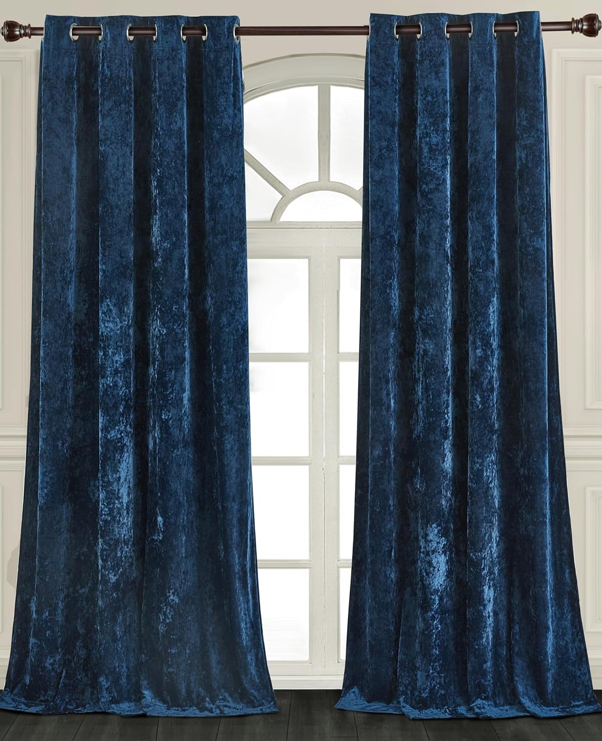 Chezmoi Collection Lux Navy Blue Distressed Velvet Curtains 2 Panel Set ...