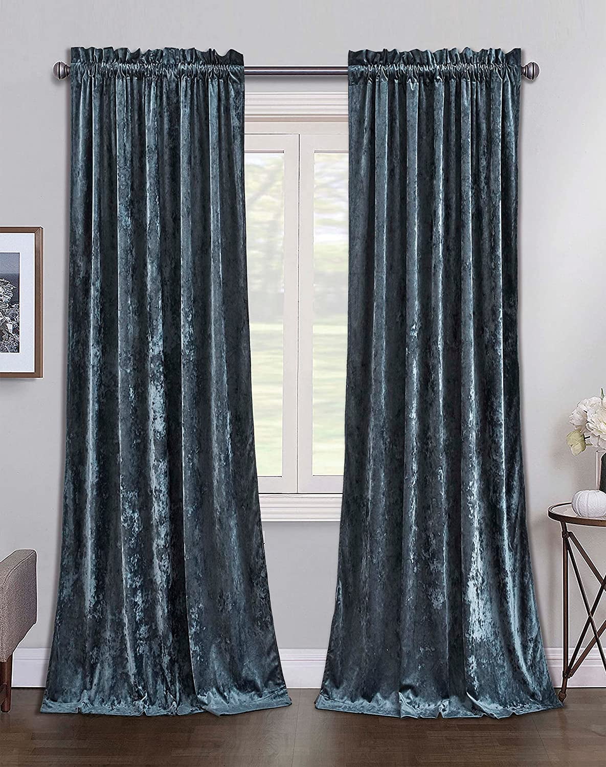 Chezmoi Collection Lux Storm Blue Lush Plush Velvet Curtains 2 Panel Set, Room Darkening Luxury ...