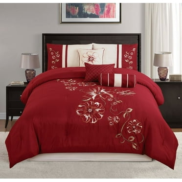 Chezmoi Collection 7-Piece Queen Size Maroon/Gold Floral Jacquard ...