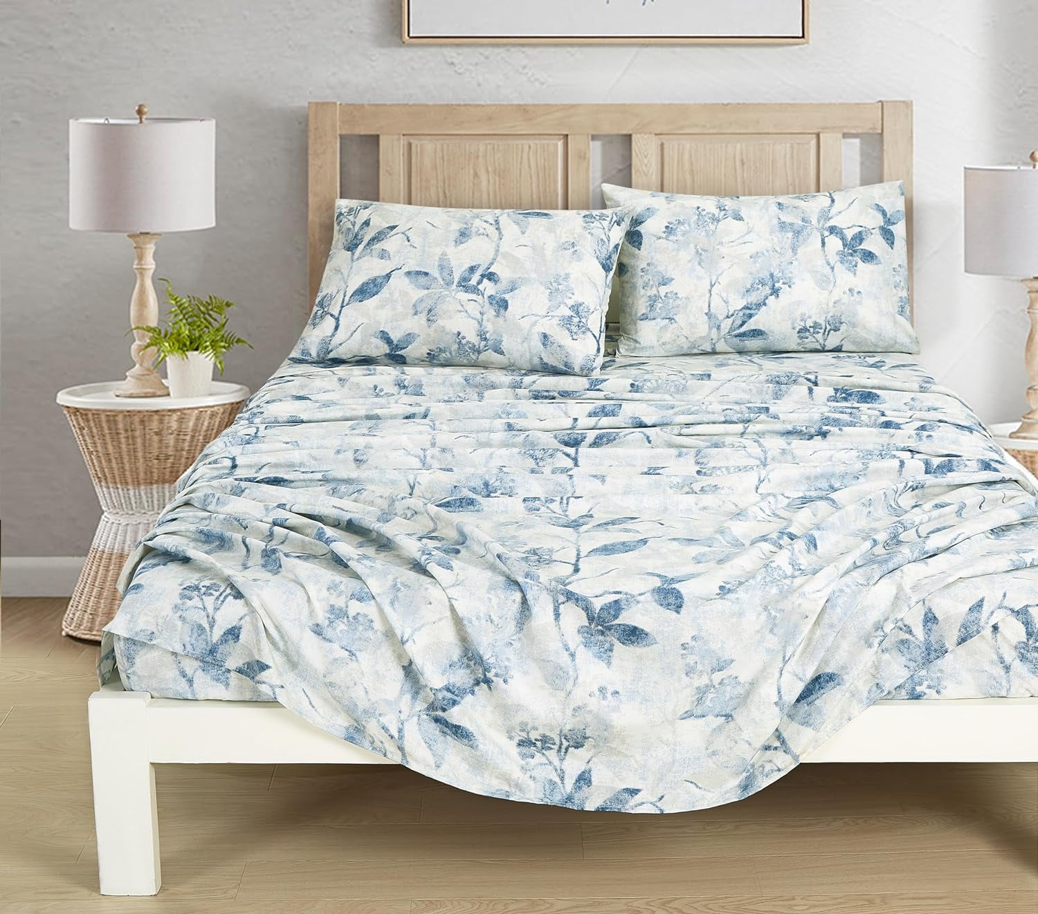 Chezmoi Collection Monica 4-Piece Tropical Floral Bed Sheet Set, Blue ...