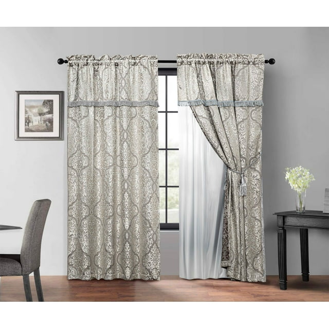 Chezmoi Collection Noelle 4-Piece Silver Gray Floral Medallion Jacquard ...