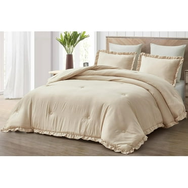 Move Over Beige Grey Ruffle Comforter Set Queen Boho Bedding Sets 2 ...