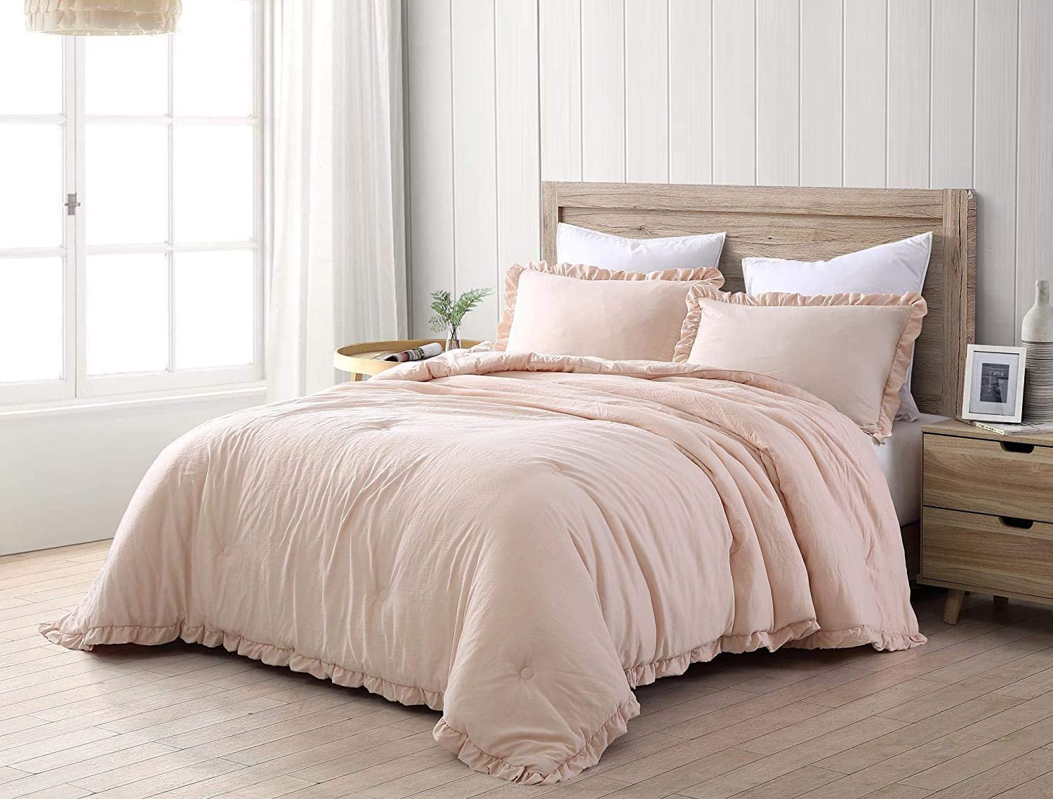 Chezmoi Nora 3-Piece Vintage Ruffled Trim, Stone-Washed Comforter Set ...