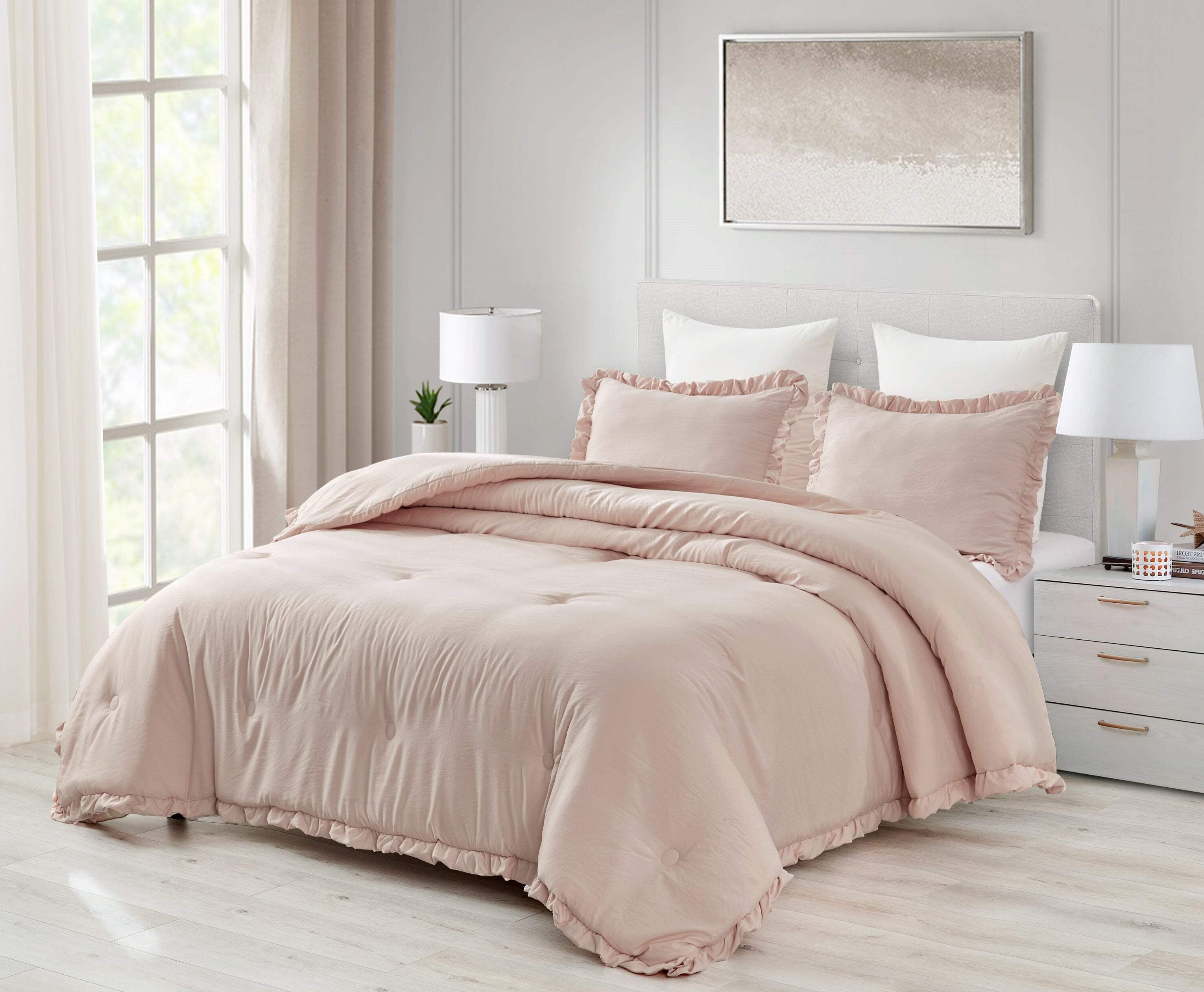 Chezmoi Collection Nora 3-Piece Blush Pink Ruffled Edge Trim Microfiber ...