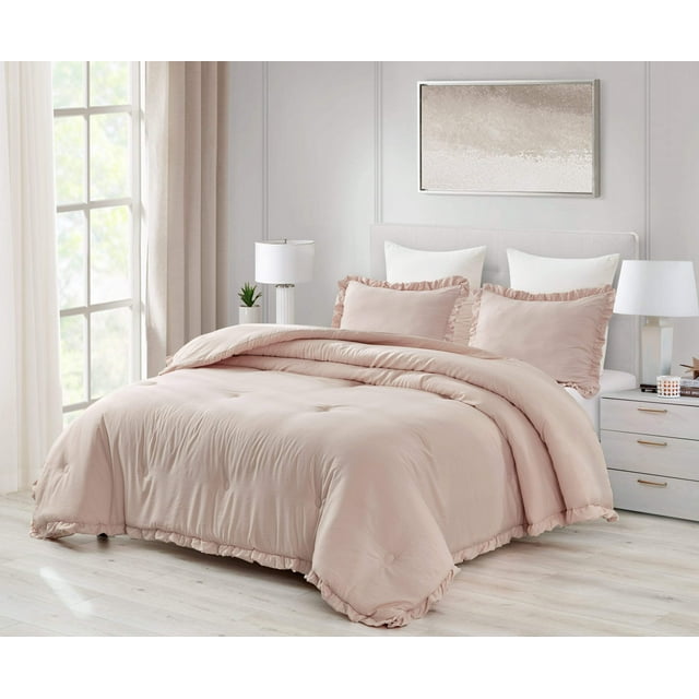 Chezmoi Collection Nora 3-Piece Blush Pink Ruffled Edge Trim Microfiber ...