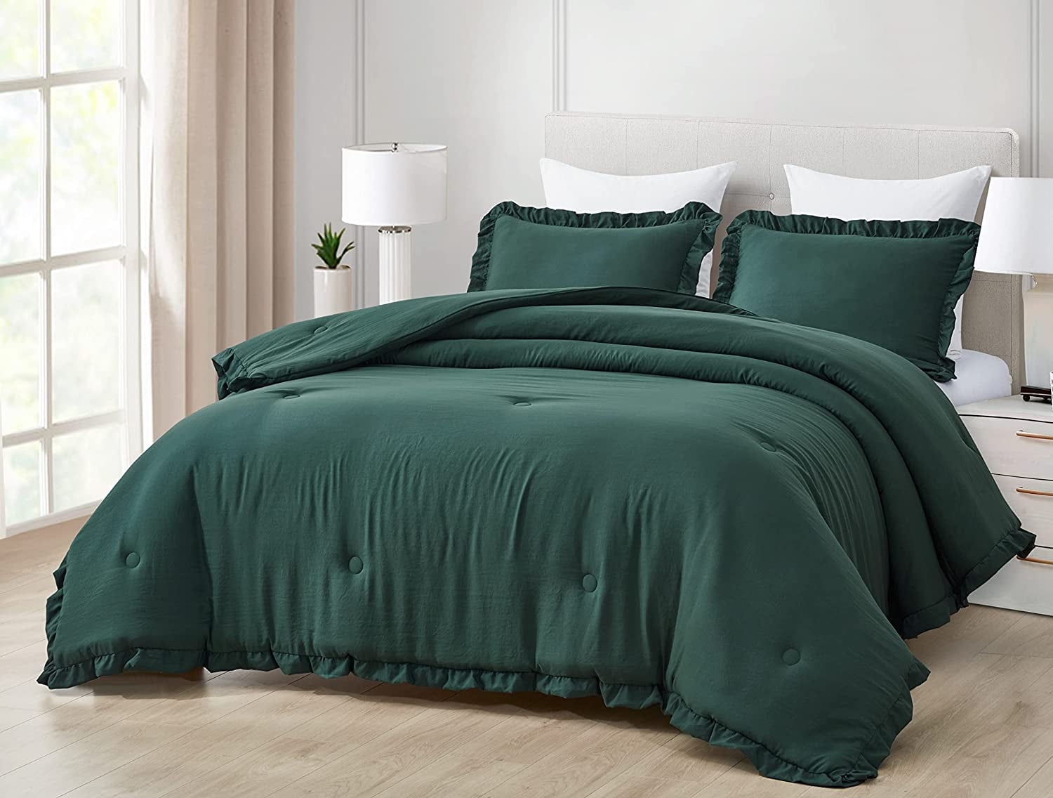 Chezmoi Collection Nora 3-Piece Emerald Green Ruffled Edge Trim ...