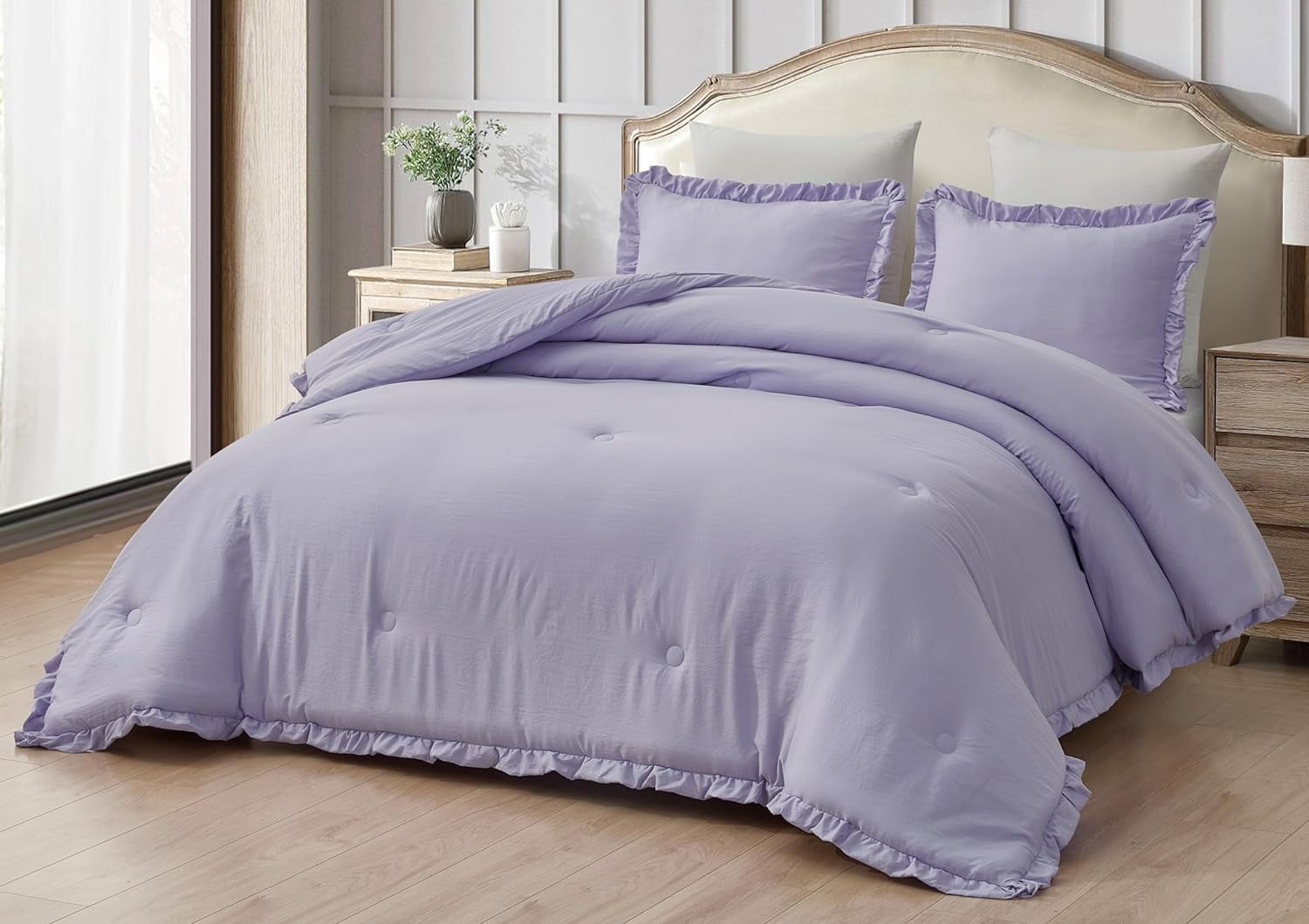 Chezmoi Collection Nora 3-Piece Lavender Ruffled Edge Trim Microfiber ...