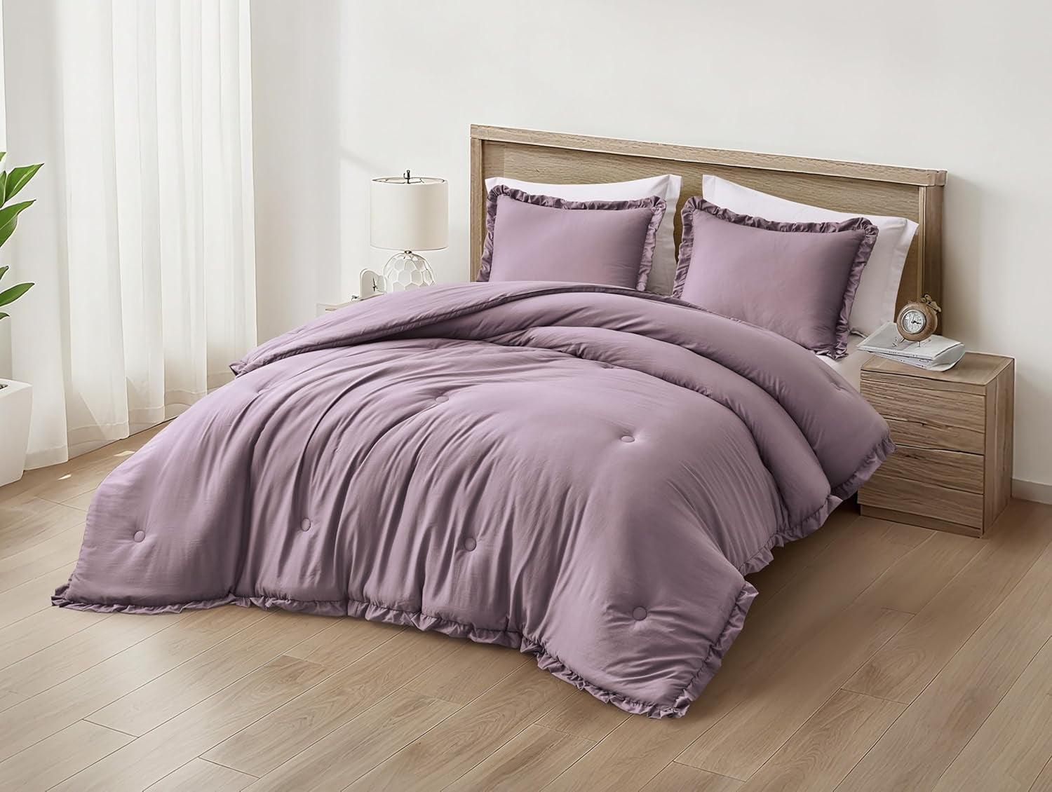 Chezmoi Collection Nora 3-Piece Mauve Ruffled Edge Trim Microfiber ...