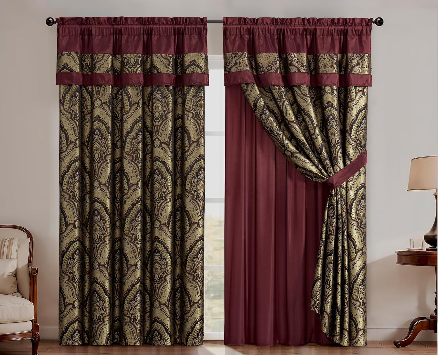 Chezmoi Collection Pierre 4-Piece Jacquard Medallion Paisley Black Gold ...