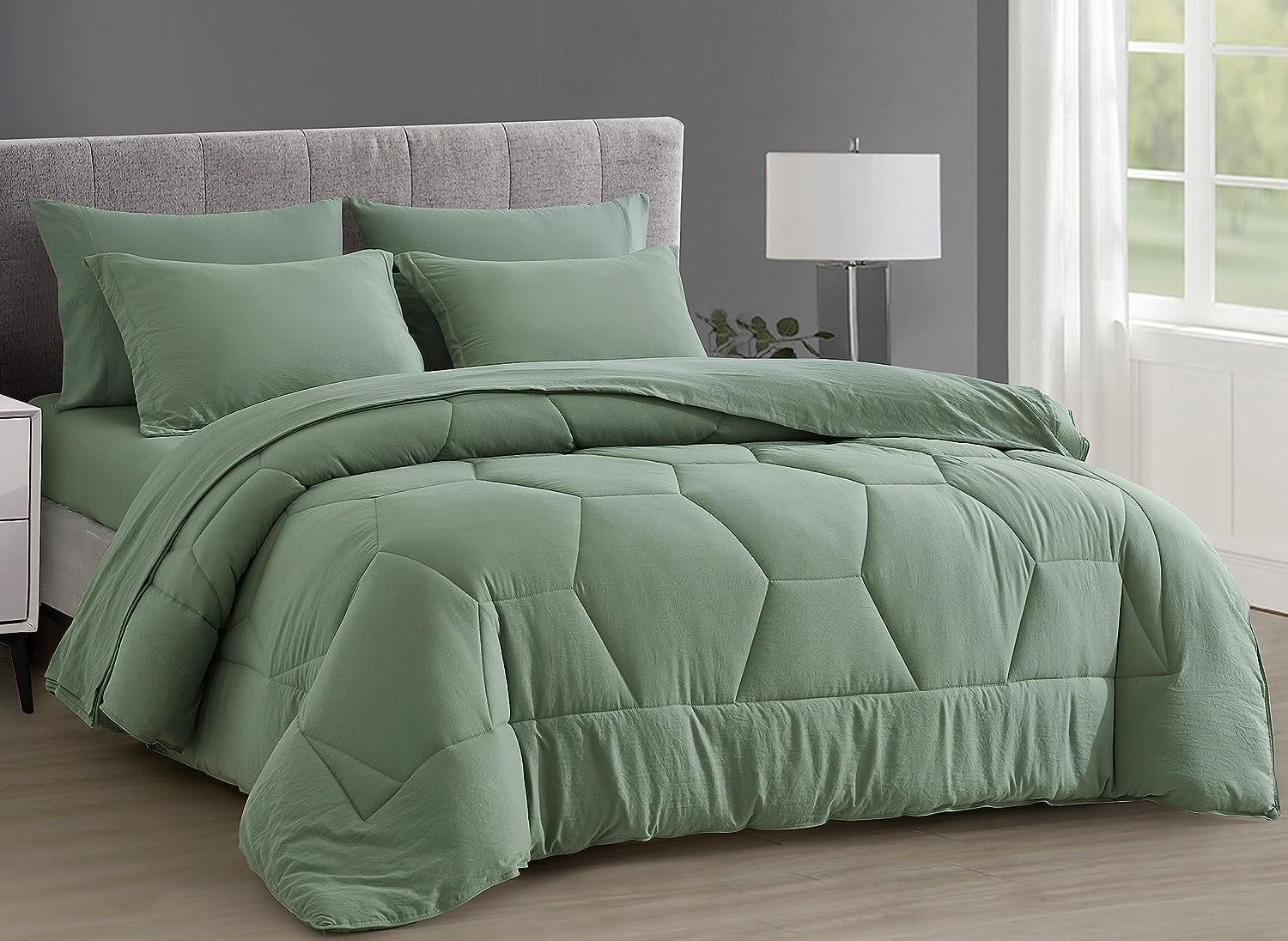Chezmoi Collection Piper King Bed in a Bag 7-Pieces Honeycomb Geometric ...