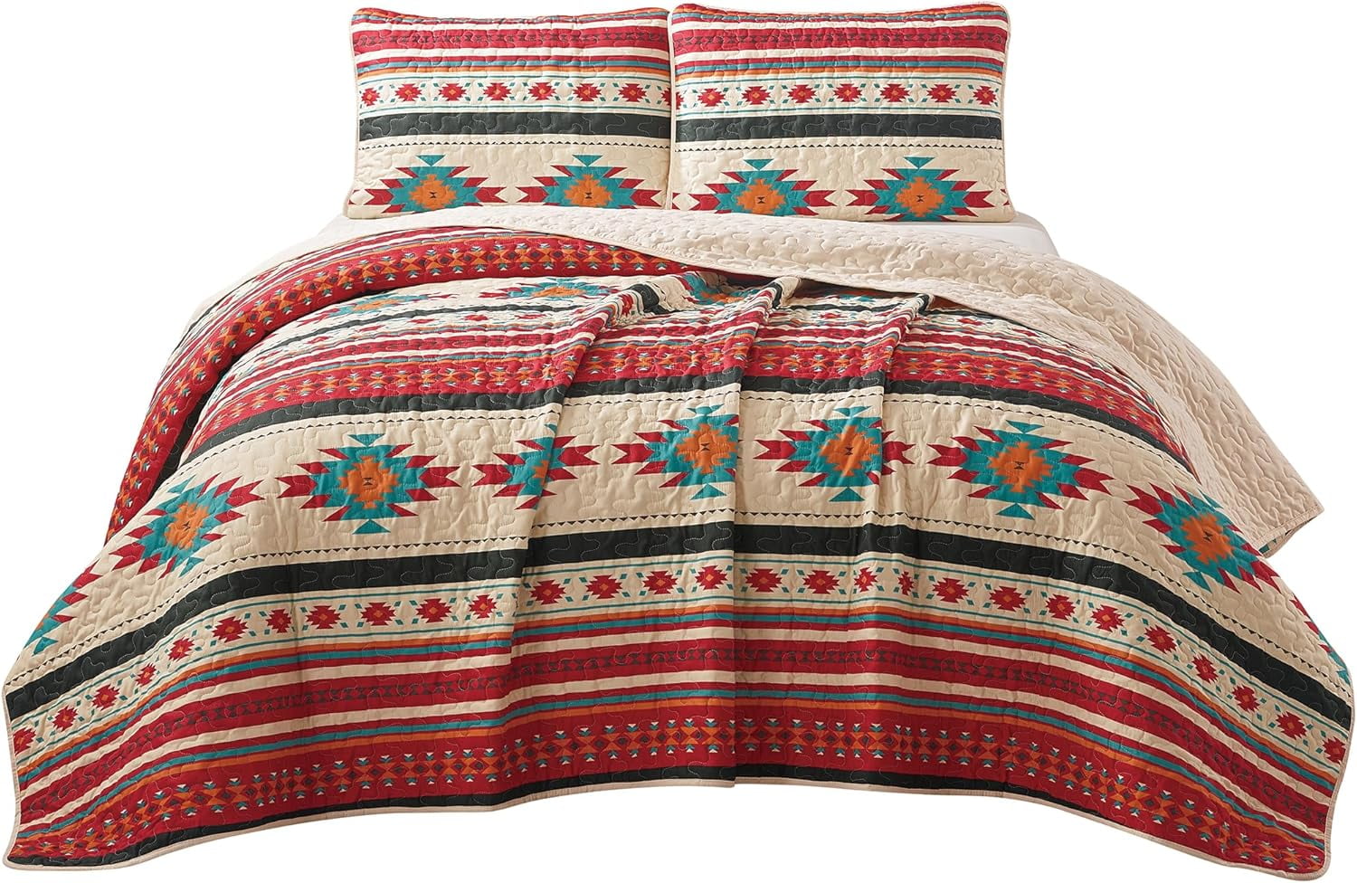 Chezmoi Collection Prescott 3-Piece Southwestern Multi-Color Cream ...