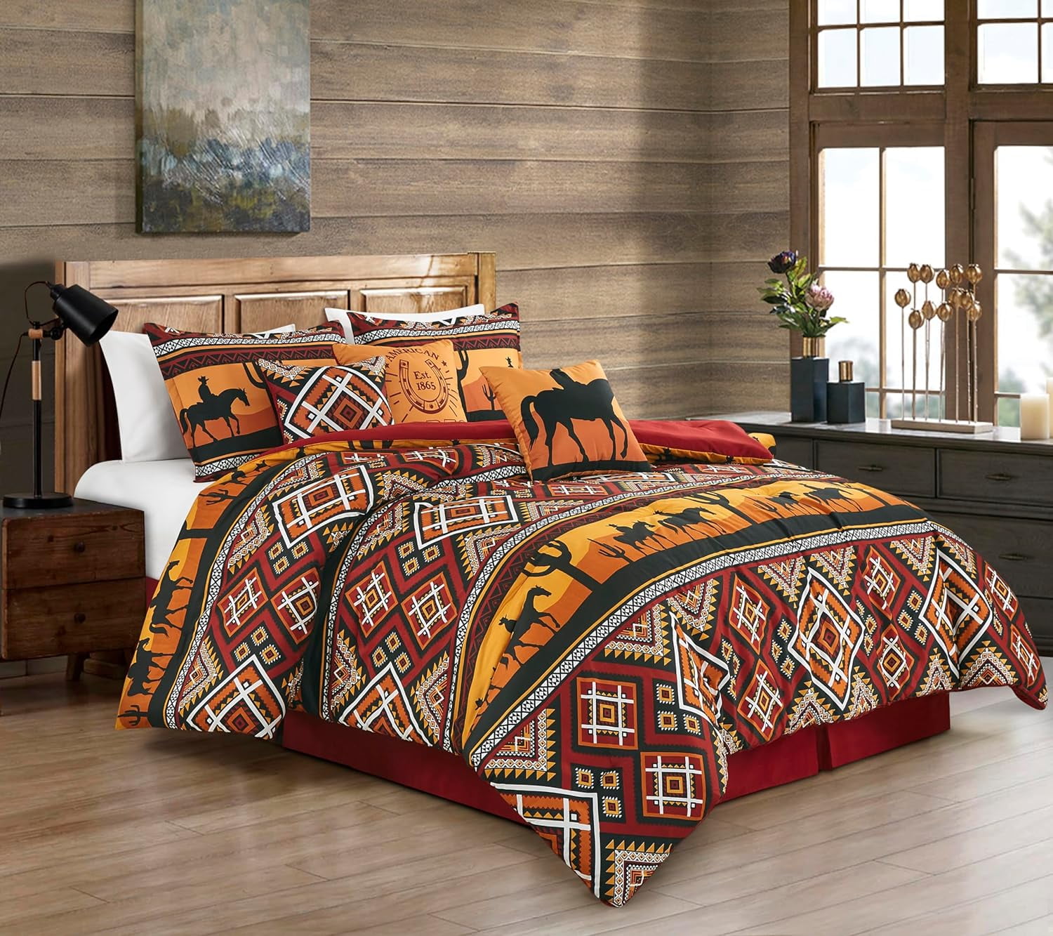 Chezmoi Collection Rodeo 7-Piece Southwestern Sunset Cowboys Comforter ...