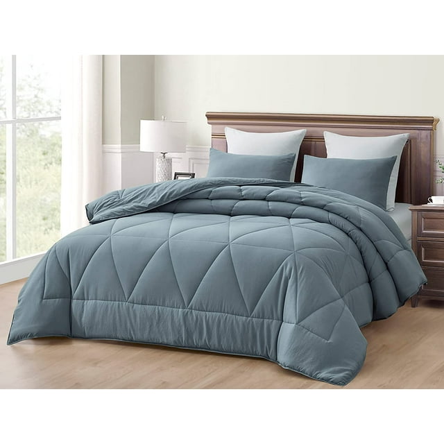 Chezmoi Collection Rory Dusty Blue Comforter Set Queen Size 3-Piece ...