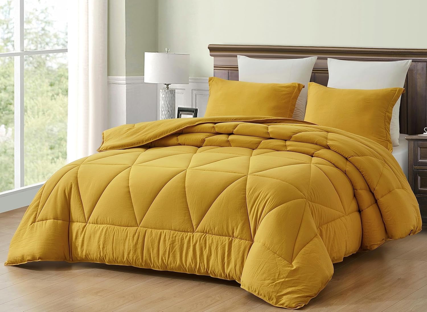 Chezmoi Collection Rory Mustard Yellow Comforter Set Oversized King ...
