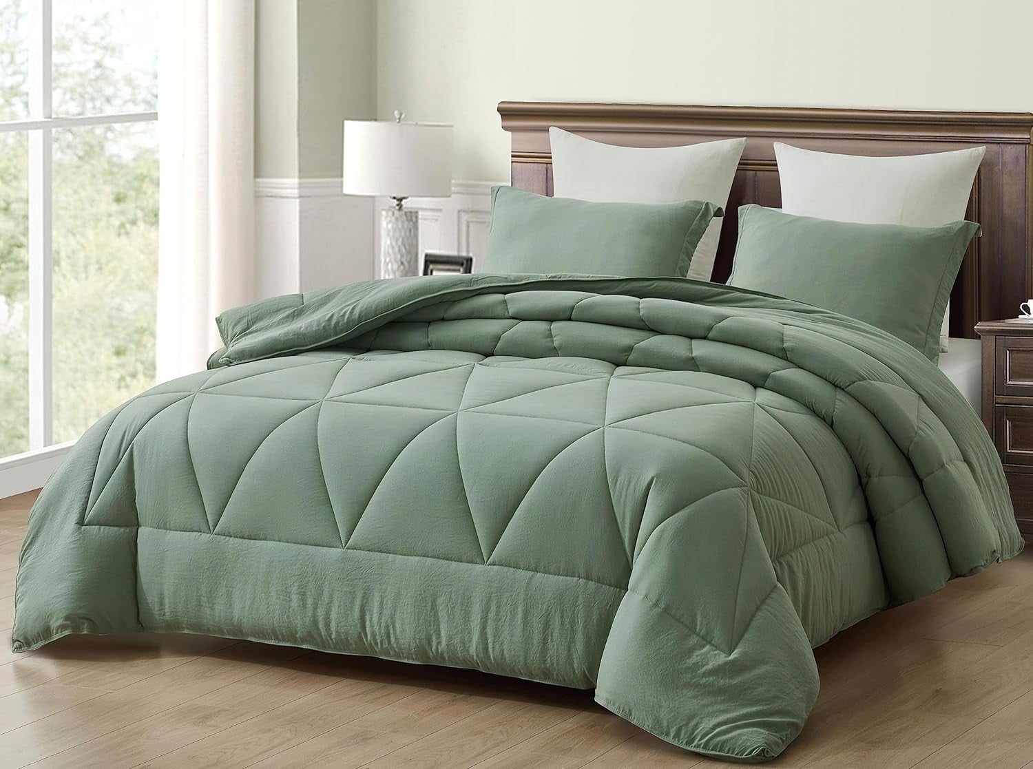 Chezmoi Collection Rory Sage Green Comforter Set Queen Size 3-Piece ...