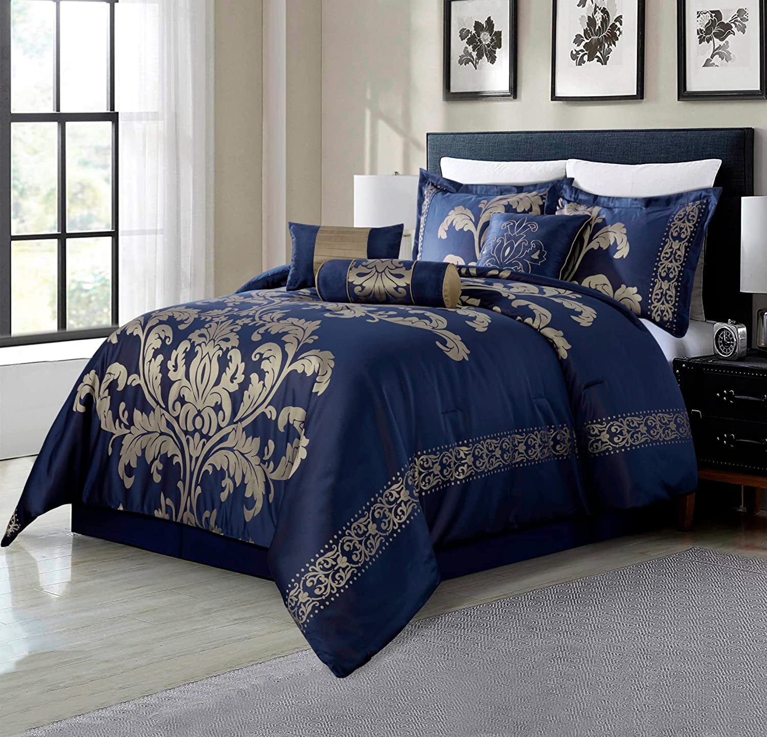 Chezmoi Collection Royale 7-Piece Jacquard Floral Comforter Set ...