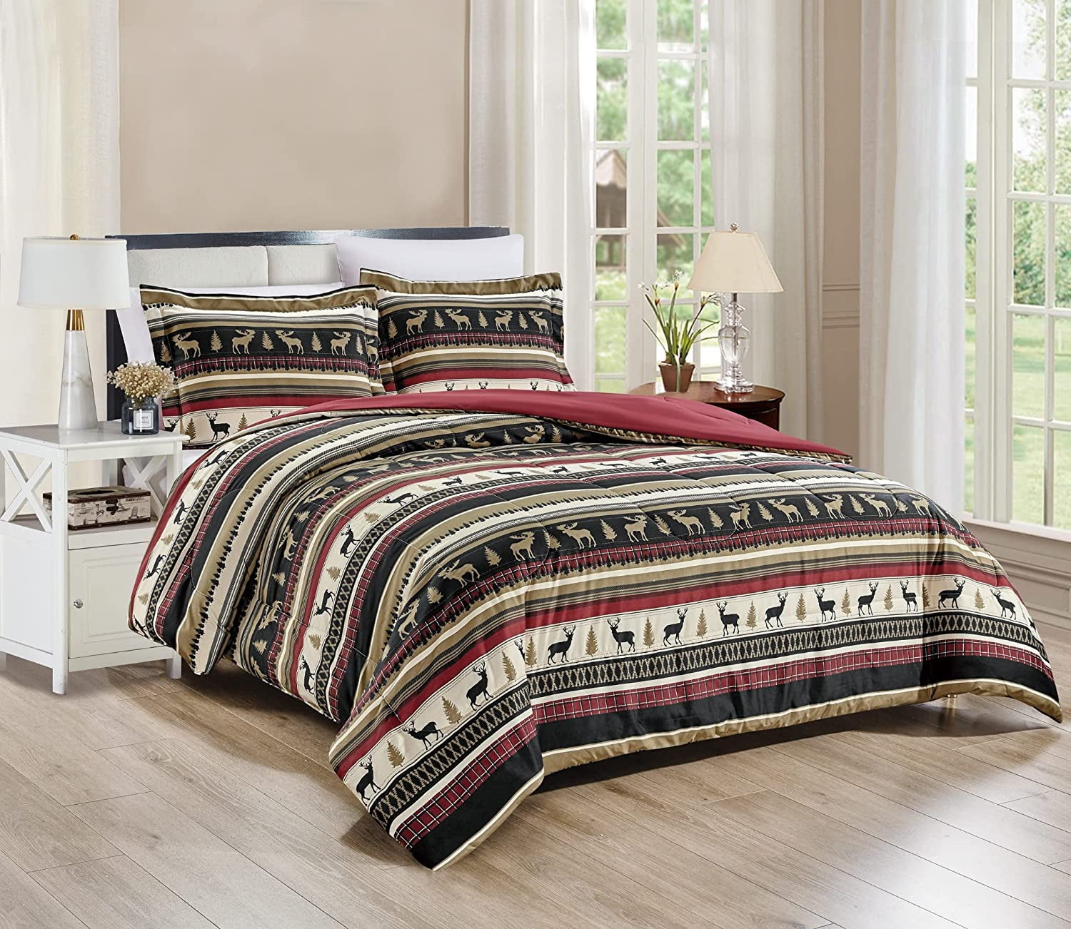 Chezmoi Collection King Comforter Set, Rustic Lodge Wildlife Moose Deer ...
