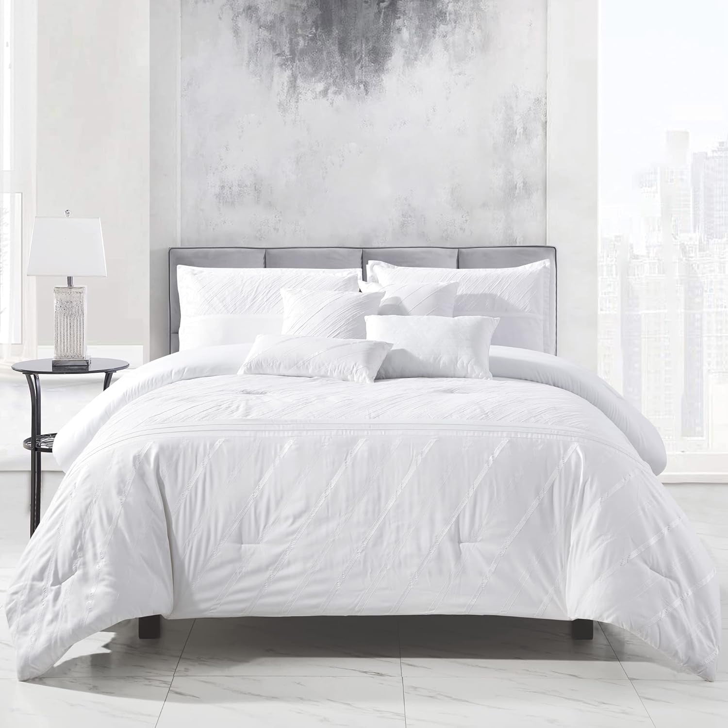 Chezmoi Collection Sara 7-Piece White Embroidered Comforter Set Queen ...