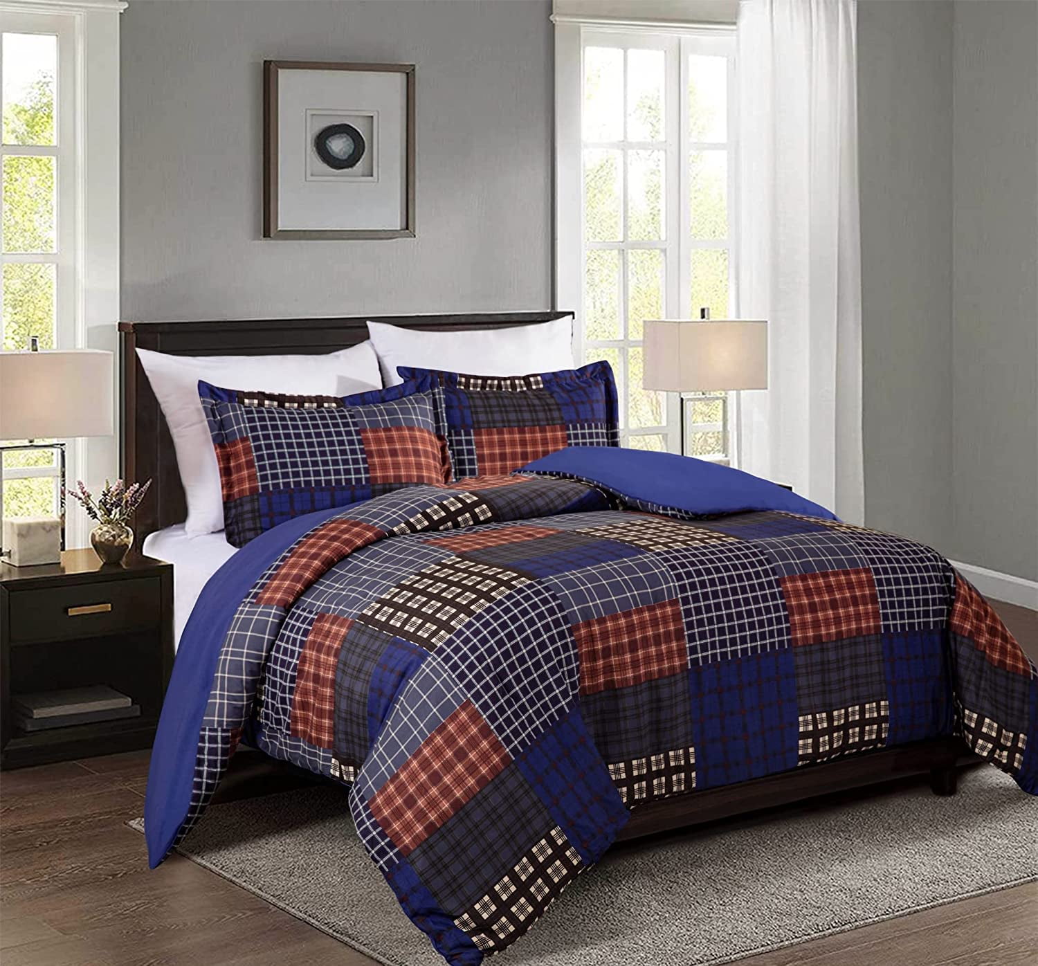 Chezmoi Collection Sherman 3-Piece Plaid Patchwork Bedding Set ...