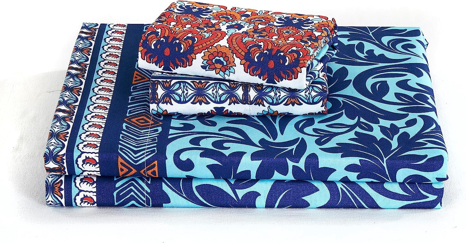 Chezmoi Collection Shore 4-Piece Boho Stripe Bed Sheet Set, Medallion ...